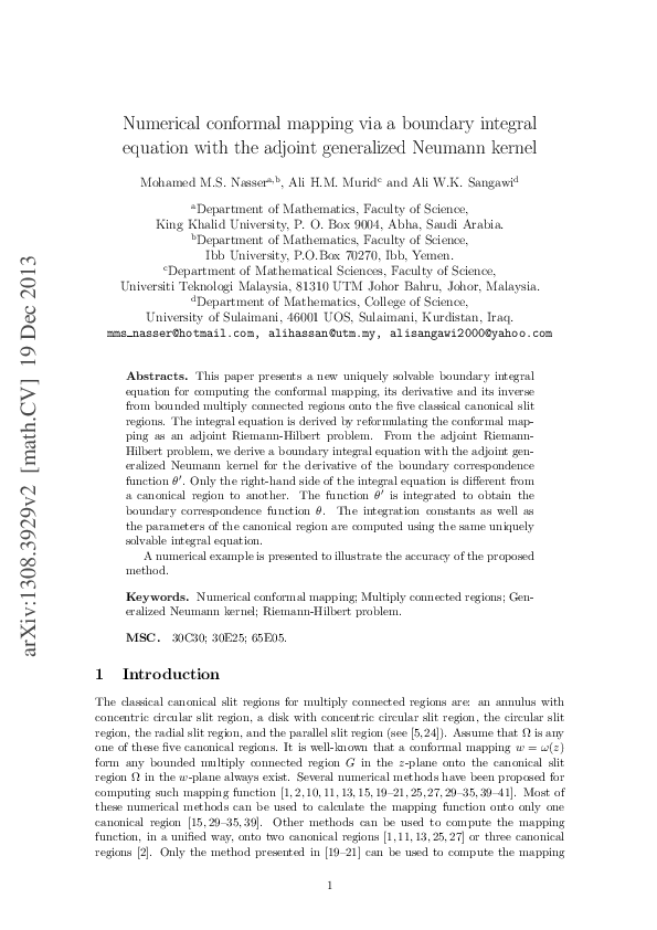 Pdf Numerical Conformal Mapping Via A Boundary Integral Equation With The Generalized Neumann