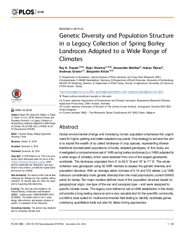 (PDF) Genetic Diversity and Population Structure in
