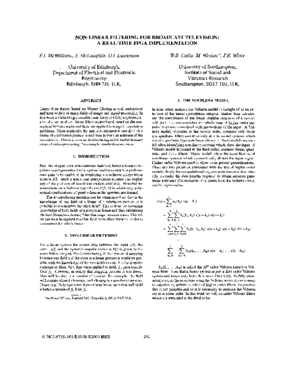 (PDF) Non-linear filtering for broadcast television: a real-time FPGA implementation