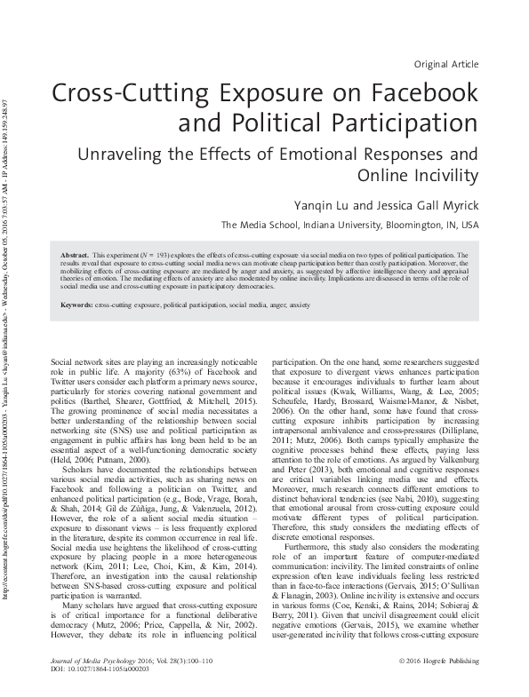 (PDF) Cross-cutting exposure on Facebook and political participation ...