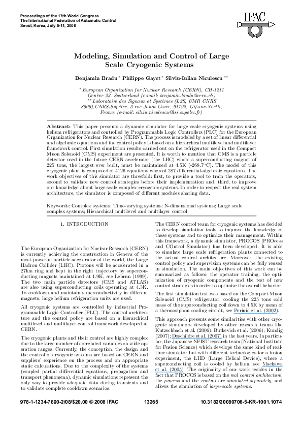 Pdf Modeling Simulation And Control Of Large Scale Cryogenic Systems