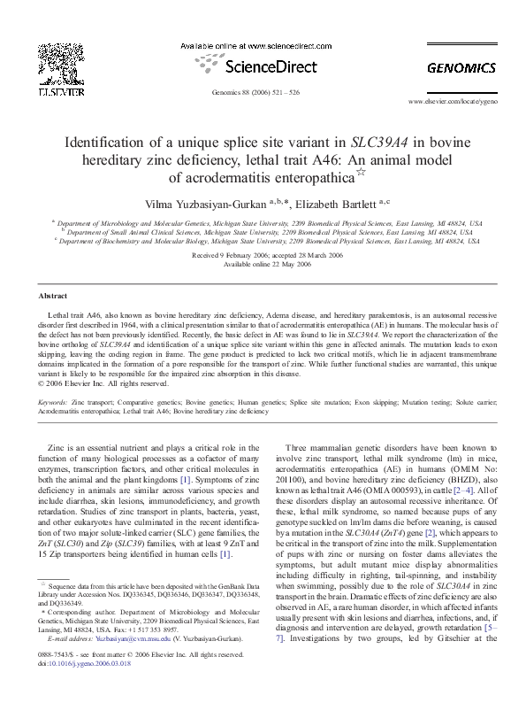 (PDF) Whole Genome Sequencing in an Acrodermatitis Enteropathica Family ...
