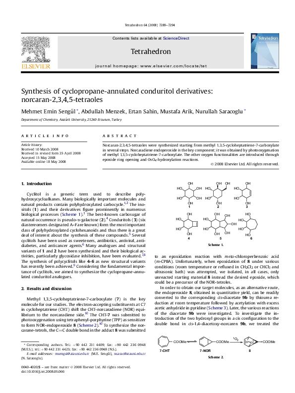 (PDF) Synthesis of cyclopropane-annulated conduritol derivatives ...