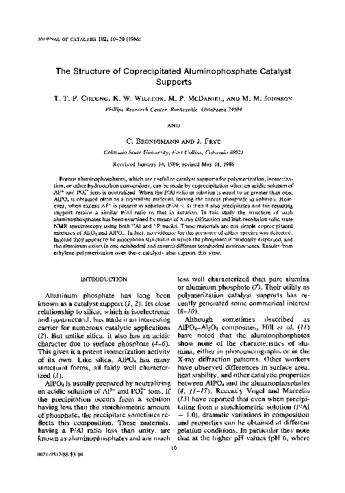 (PDF) Structure of coprecipitated aluminophosphate catalyst supports