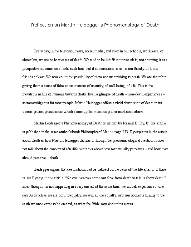 (DOC) Reflection on Martin Heidegger's Phenomenology of Death