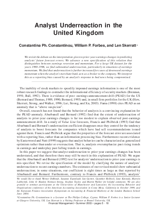(PDF) Analyst Underreaction in the United Kingdom