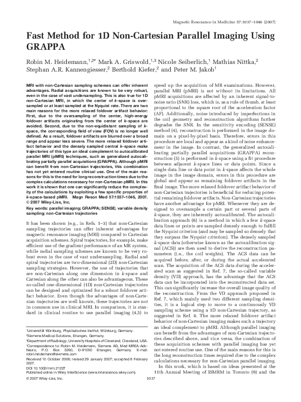 (PDF) A fast method for 1D non-cartesian parallel imaging