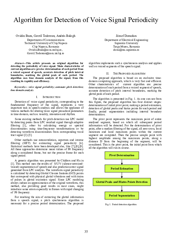 Pdf Algorithm For Detection Of Voice Signal Periodicity