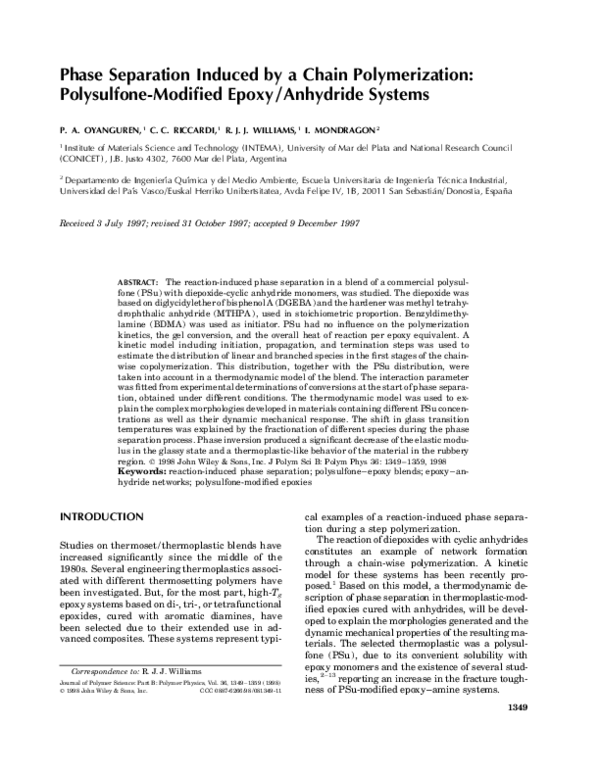 Pdf Phase Separation Induced By A Chain Polymerization Polysulfone