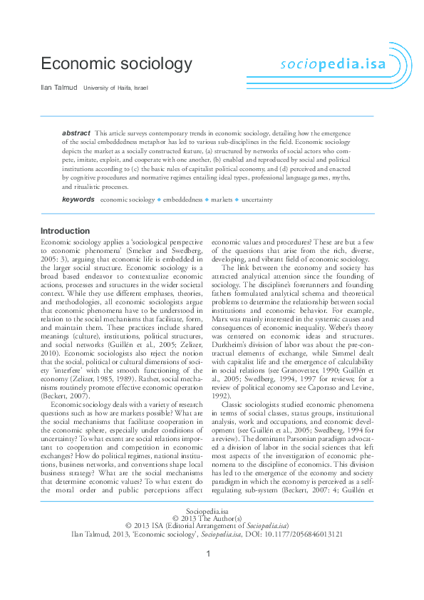 (PDF) Economic Sociology