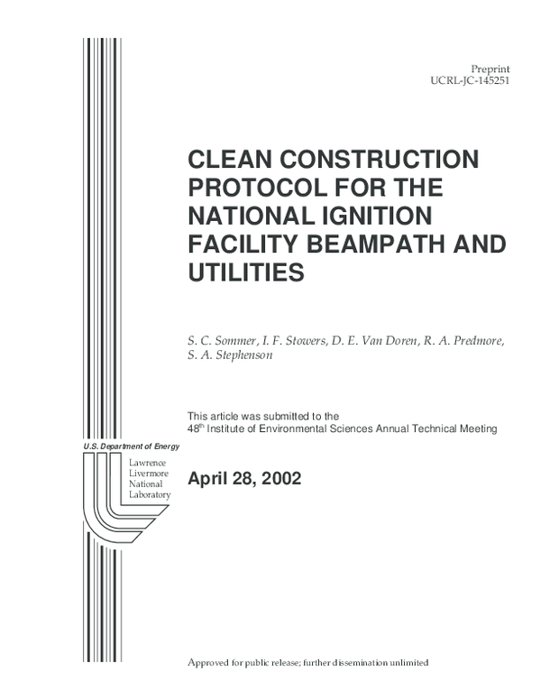 (PDF) Clean Construction Protocol for the National Ignition Facility ...