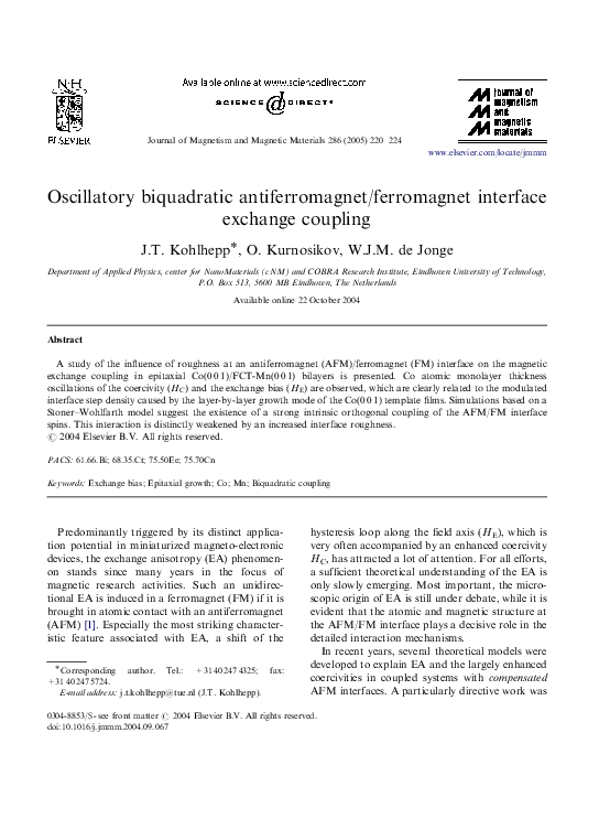 (PDF) Oscillatory biquadratic antiferromagnet/ferromagnet interface exchange coupling | O ...