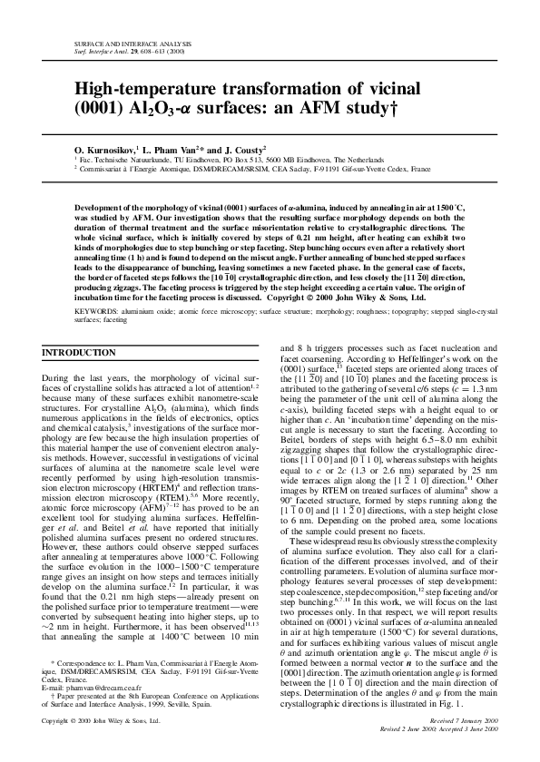 (PDF) High-temperature transformation of vicinal (0001) Al2O3 ...