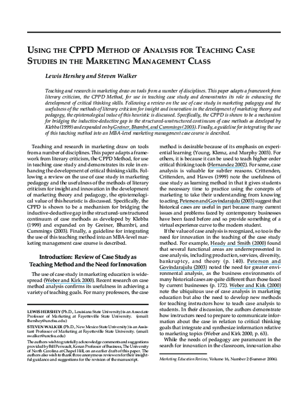 (PDF) Using the CPPD Method of Analysis for Teaching Case Studies in the Marketing Management Class