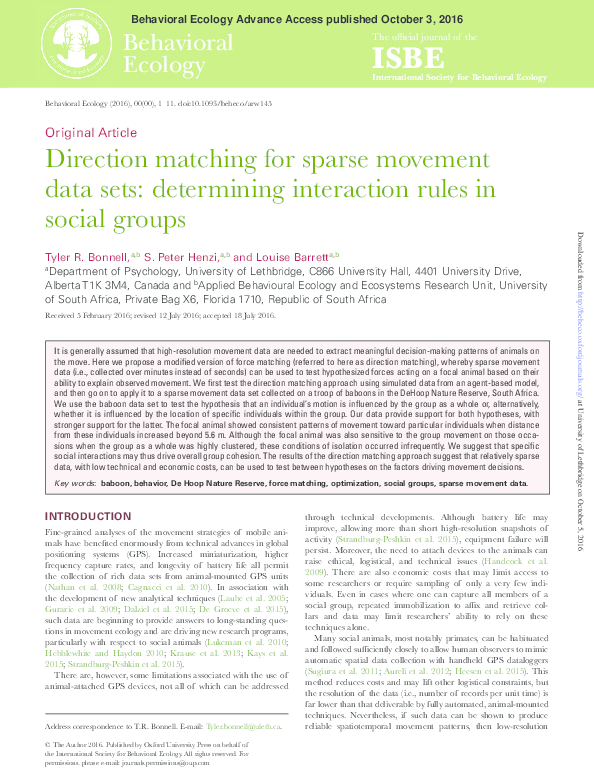 (PDF) Direction matching for sparse movement data sets: determining ...