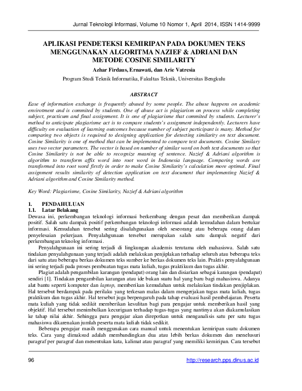 APLIKASI PENDETEKSI KEMIRIPAN PADA DOKUMEN TEKS MENGGUNAKAN ALGORITMA ...