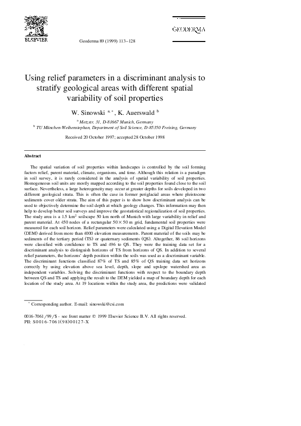 (PDF) Using relief parameters in a discriminant analysis to stratify geological areas with ...