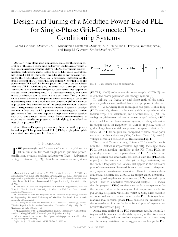 (PDF) Design and Tuning of a Modified Power-Based PLL for Single-Phase ...