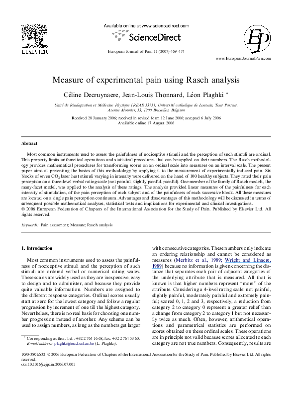 (PDF) Measure of experimental pain using Rasch analysis