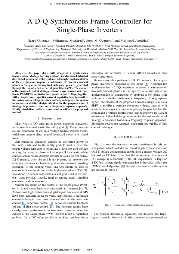 (PDF) A DQ synchronous frame controller for single-phase inverters
