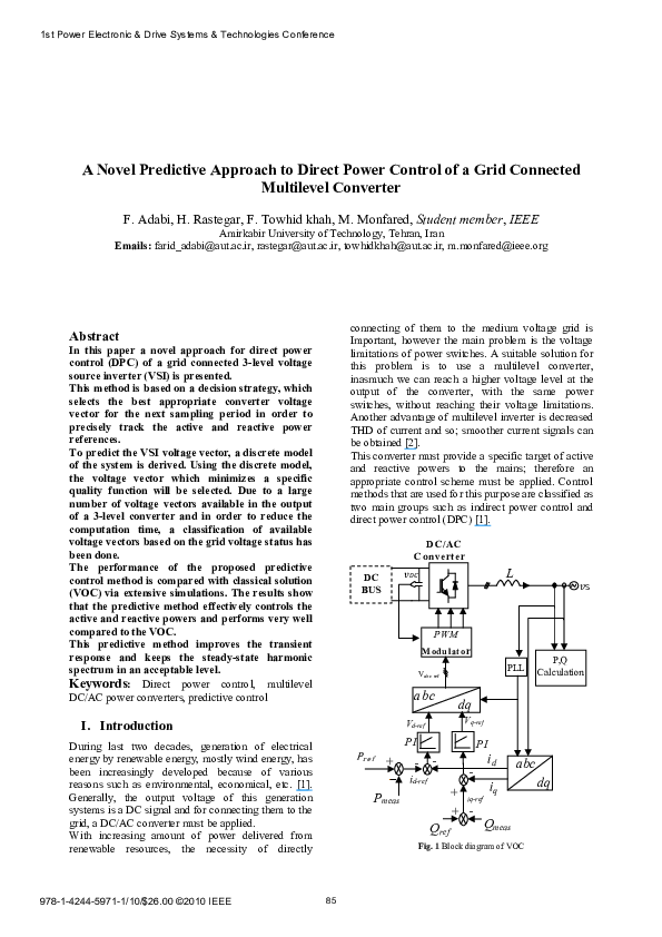 (PDF) A novel predictive approach to direct power control of a grid connected multilevel converter