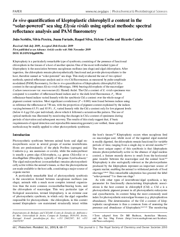 (PDF) In vivo quantification of kleptoplastic chlorophyll a content in ...