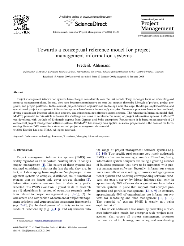 (PDF) Towards a conceptual reference model for project management ...
