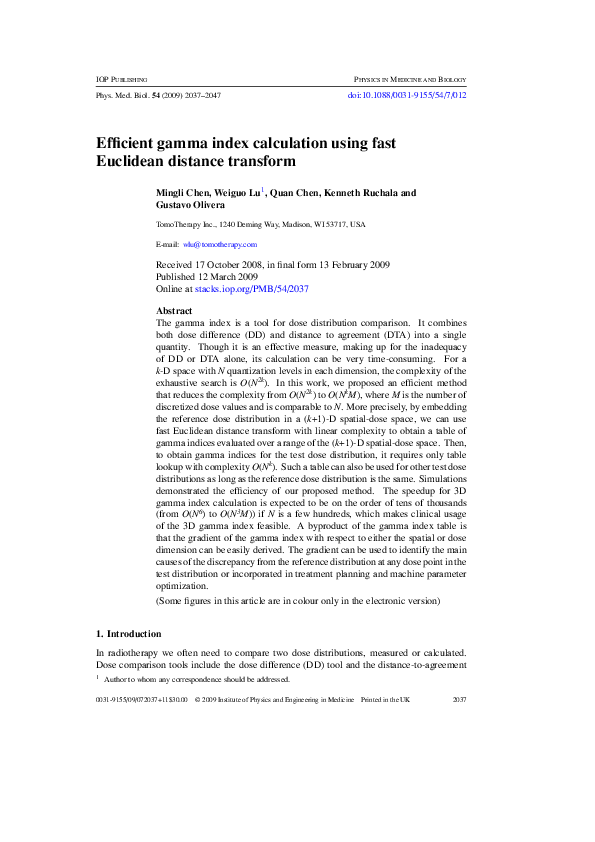 (PDF) Efficient gamma index calculation using fast Euclidean distance ... (PDF) Efficient gamma index calculation using fast Euclidean distance ...