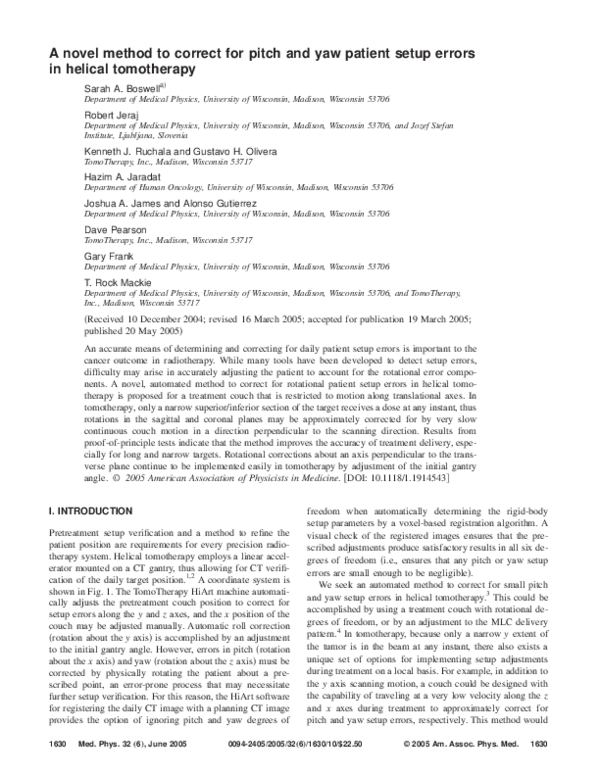 (PDF) A novel method to correct for pitch and yaw patient setup errors ...