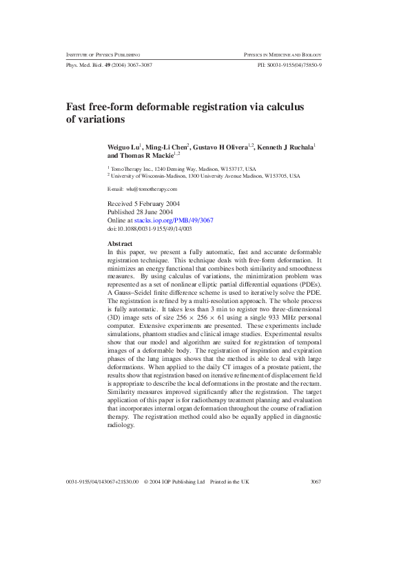 Pdf Fast Free Form Deformable Registration Via Calculus Of Variations