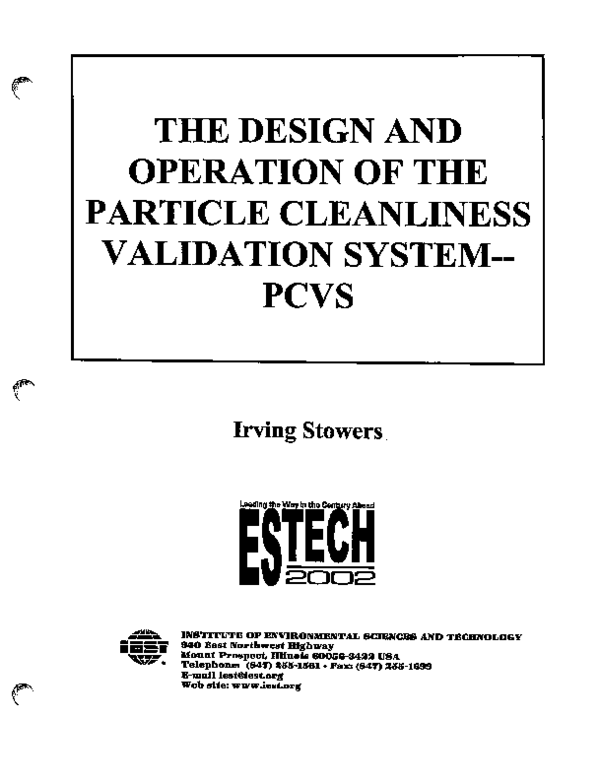 (PDF) The Design and Operation of the Particle Cleanliness Validation ...