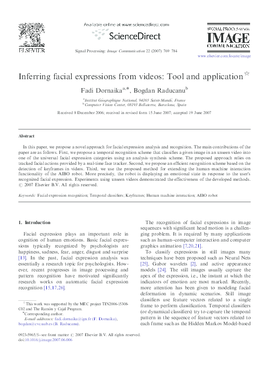 (PDF) Inferring facial expressions from videos: Tool and application