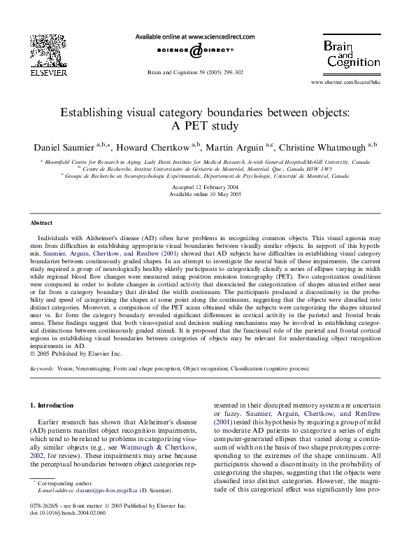 (PDF) Establishing visual category boundaries between objects: A PET study