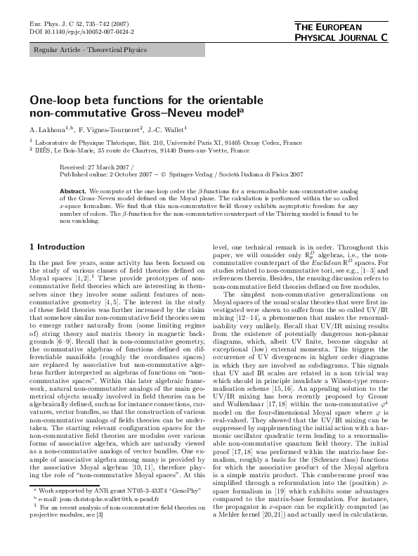(PDF) One-loop beta functions for the orientable non-commutative Gross-Neveu modela