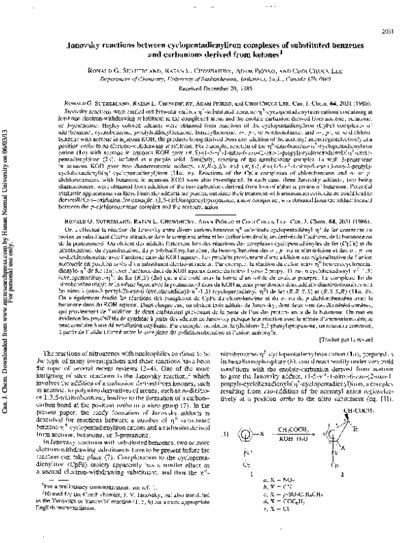 (PDF) Janovsky reactions between cyclopentadienyliron complexes of ...