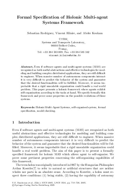 (PDF) Formal Specification of Holonic Multi-Agent Systems Framework