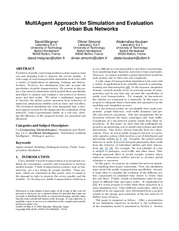 Pdf Simulation And Evaluation Of Urban Bus Networks Using A Multiagent Approach