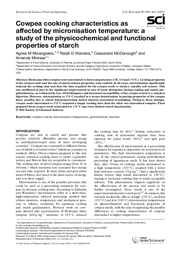 (PDF) Cowpea cooking characteristics as affected by micronisation temperature: a study of the ...