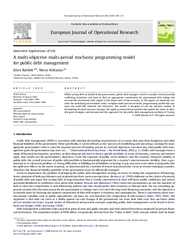 Pdf A Multi Objective Multi Period Stochastic Programming Model For