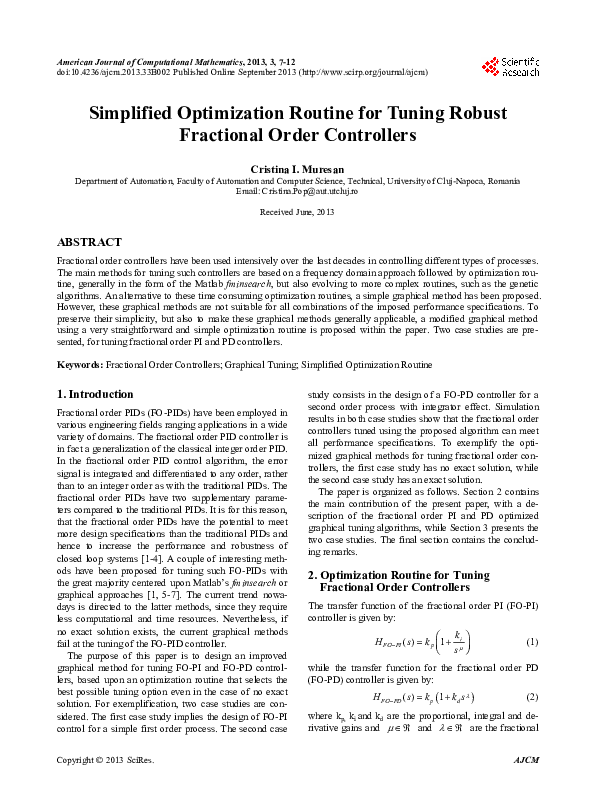 (PDF) Simplified Optimization Routine for Tuning Robust Fractional Order Controllers