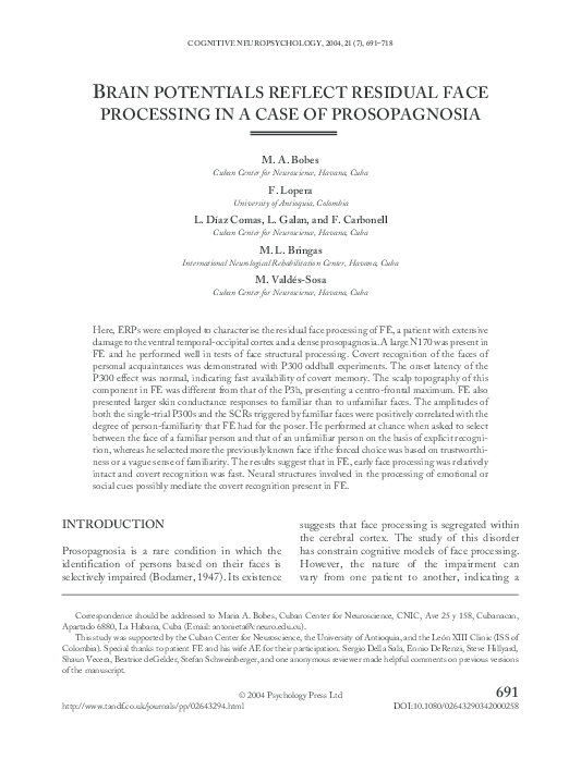 (PDF) Brain potentials reflect residual face processing in a case of ...