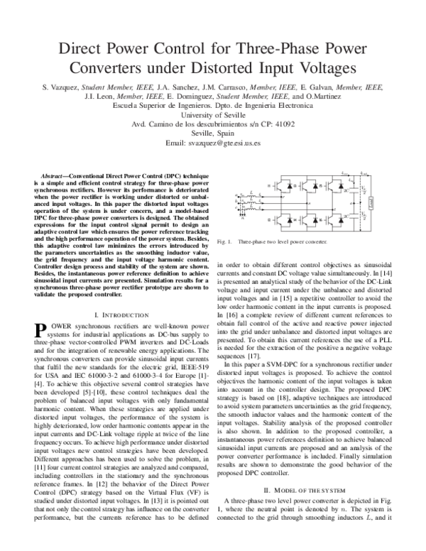 (PDF) Direct Power Control for three-phase power converters under distorted input voltages