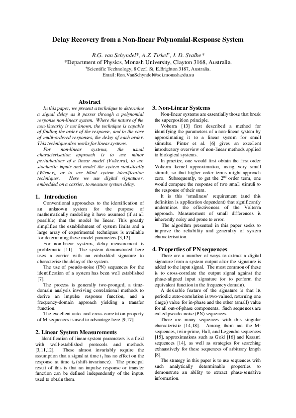 (PDF) Delay Recovery from a Non-linear Polynomial-Response System