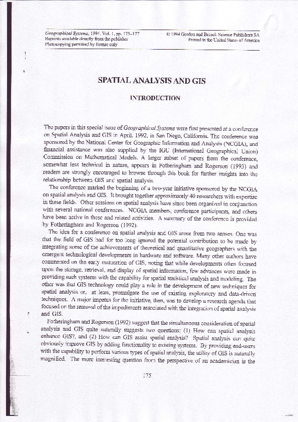 (PDF) Spatial analysis and GIS / edited by Stewart Fotheringham and ...