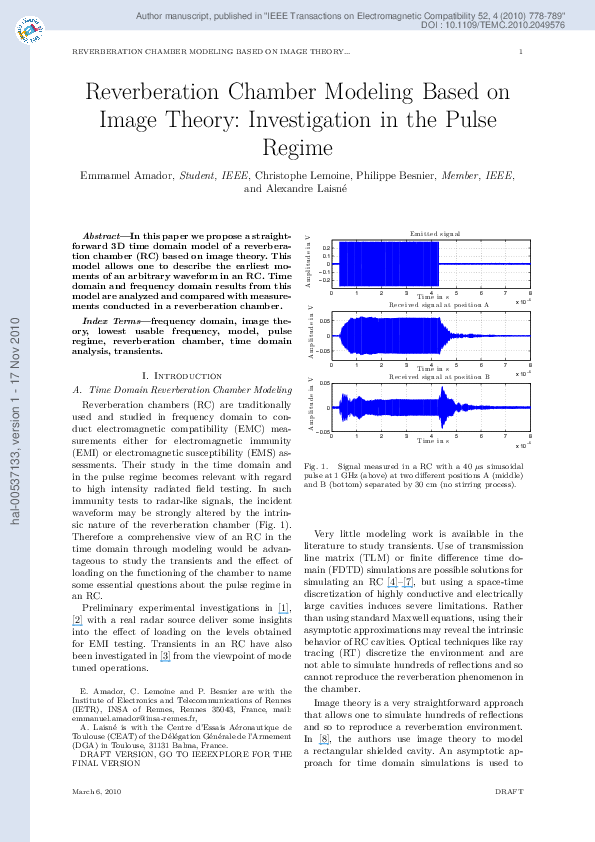 (PDF) Reverberation Chamber Modeling Based on Image Theory: Investigation in the Pulse Regime