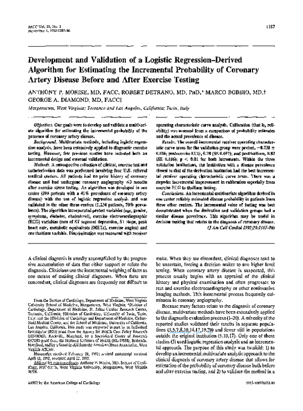 Pdf Development And Validation Of A Logistic Regression Derived Algorithm For Estimating The