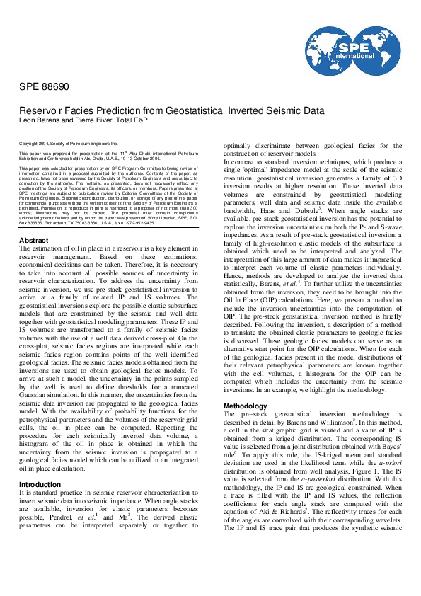 (PDF) Reservoir Facies Prediction from Geostatistical Inverted Seismic Data