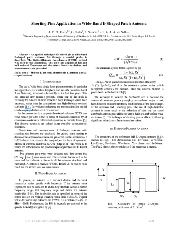 (PDF) Shorting pins application in wide-band E-shaped patch antenna