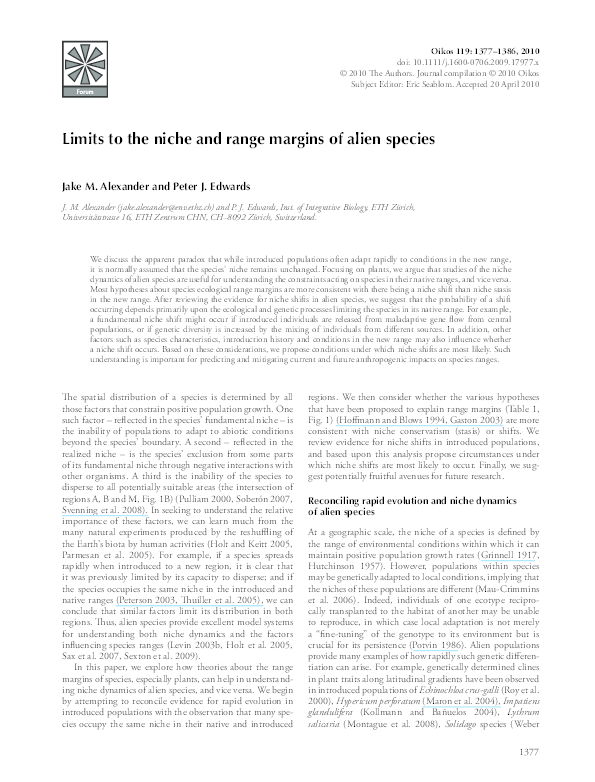 (PDF) Limits to the niche and range margins of alien species