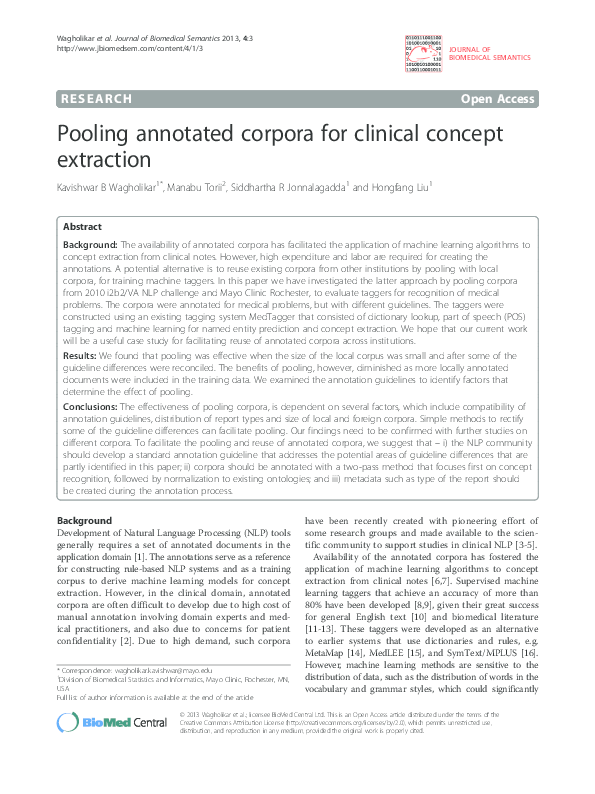 (PDF) Pooling annotated corpora for clinical concept extraction